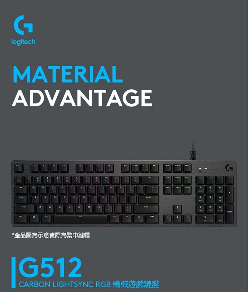 羅技 G512 機械式電競鍵盤-GX線性軸(紅軸) 920-009376