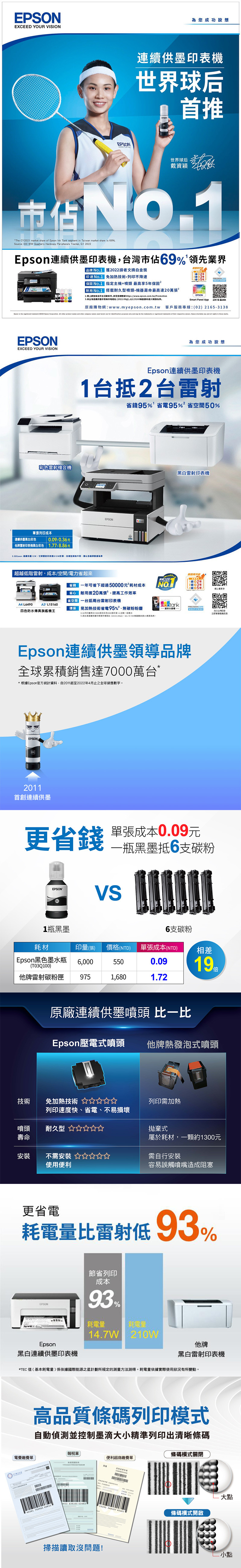 EPSON 黑白高速WIFI連續供墨印表機 M1120