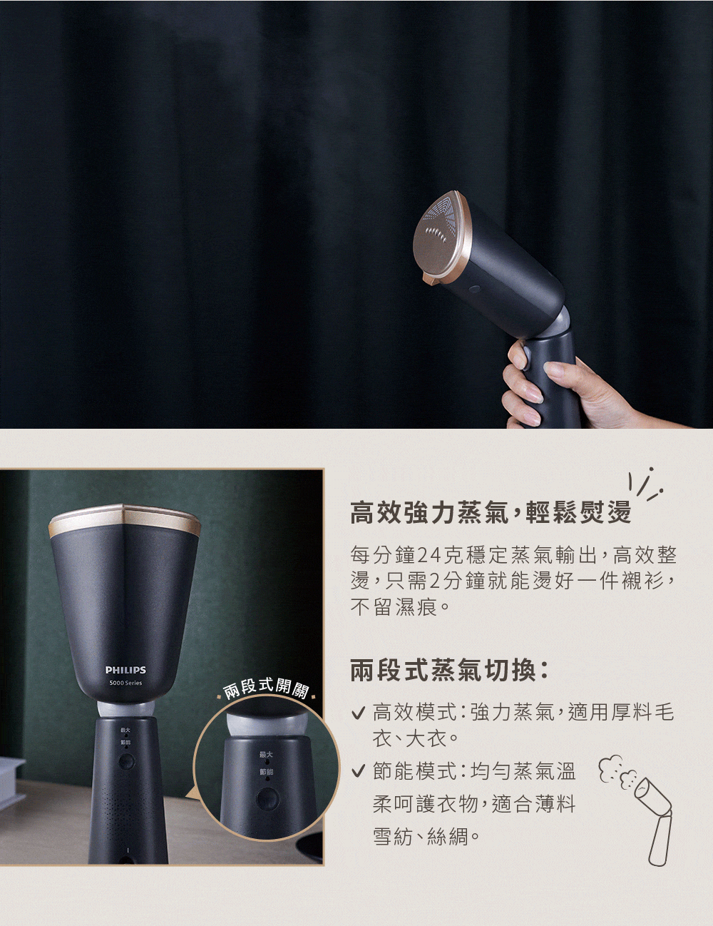 飛利浦2in1蒸氣手持掛燙機STH5030/80(小黑平) STH5030/80