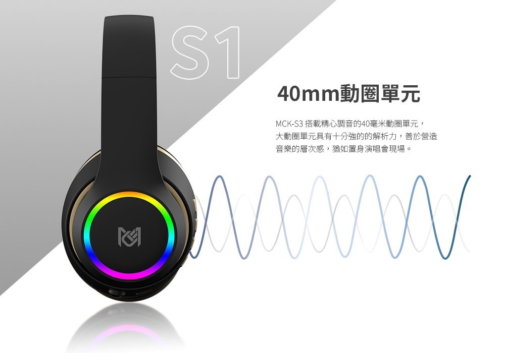MCK 耳罩式耳機-飽合款(黑) MCK-S2-BK